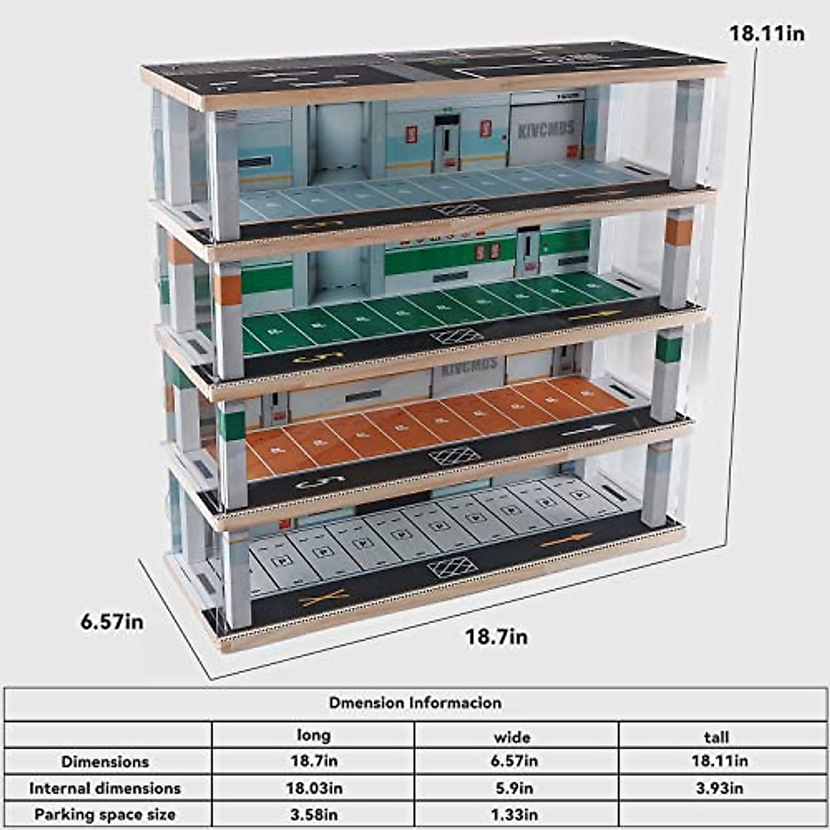 kivcmds 1:64 Scale Alloy car Model Display case. Suitable for Collecting hot Wheels and die-cast Cars with Lighted Scenes Parking lot with 40 Parking Spaces on 4 Levels (Underground Garage Scenes)