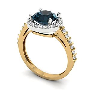 Clara Pucci 2.40ct Round Cut Solitaire Halo Natural London Blue Topaz Engagement Anniversary Bridal Ring 18K Yellow White Gold 5.5