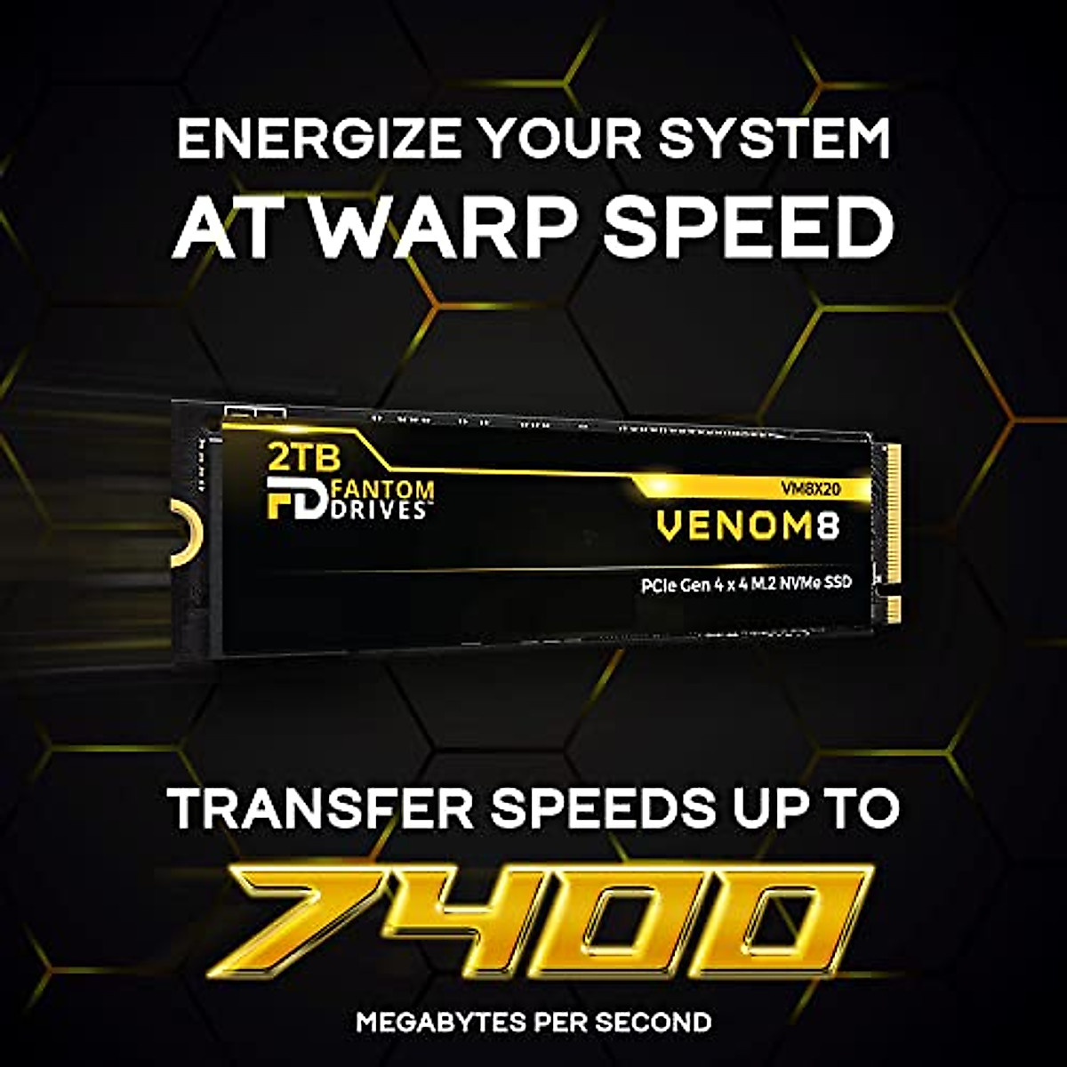 Fantom Drives VENOM8 2TB SSD NVMe Gen 4 M.2 2280 for PS5 Storage Expansion, Gaming PC & Laptops - Up to 7400MB/s - 3D NAND TLC 2TB M.2 (VM8X20)