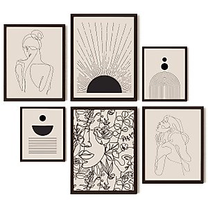 EXCOOL CLUB Black and White Abstract Wall Art for Bedroom - 12x16 Abstract Art Wall Decor, Neutral Geometric Minimalist Art Prints, Mid Century Modern Gallery Picture, Line Art Boho Posters (UNFRAMED)