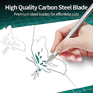 Precision Craft Knife Set - Sharp Razor Blades & Exacto Knife for Carving, Modeling, Scrapbooking, and Sculpting - Perfect for Woodworking, Stenciling, DIY Projects & Precision Cutting (Silver)