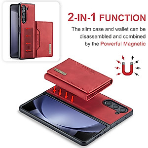 ZORSOME for Samsung Galaxy Z Fold 5 Wallet Case, 2 in 1 Detachable Leather Wallet Case for Samsung Galaxy Z Fold 5,Magnetic Wallet Protective Case with Stand + Card Holder,Red