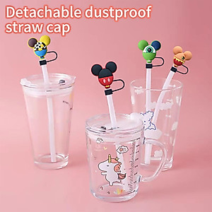 12 Pcs Silicone Straw Covers, 0.4in Diameter Cute Straw Toppers, Dust-Proof Reusable Cartoon Straw Tips Lids and Cup Charms, for Cup Accessories