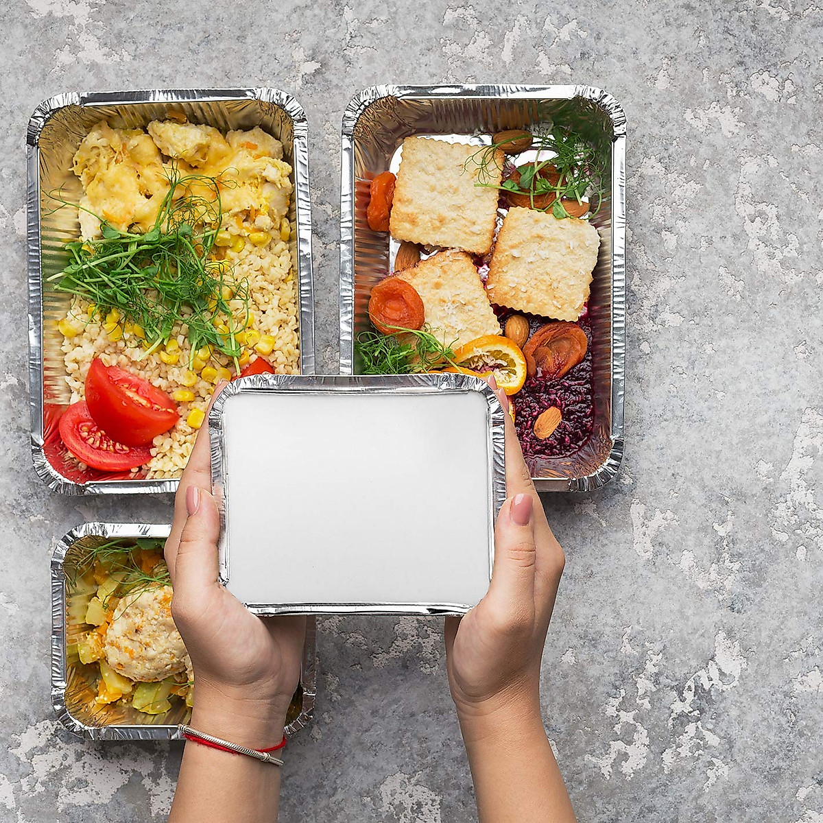 Small Aluminum Pans Take Out Containers (50 Pack) 50 Foil Oblong Pans and 50 Cardboard Lids - 1 Lb Tin Pans - Disposable Food Storage Containers for Cooking, Baking and Meal Prep