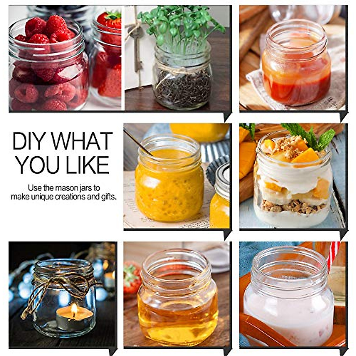 KAMOTA Mason DIY Spice Jars 8 oz With Regular Lids and Bands, Ideal for Jam, Honey, Wedding/Shower Favors, 12 PACK, 20 Whiteboard Labels Included