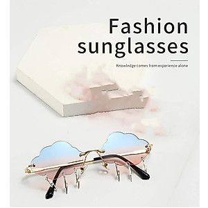 ENTHYI Cloud lightning Sunglasses for Women/Men Rimless Wave Glasses Eyewear for Party Rimless Sun glasses (blue/pink)