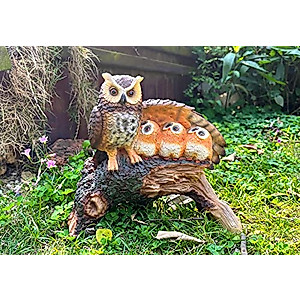 Garden Statue Owl Figurine Light - Resin Sculpture with Solar LED Light, Cute Owl for Patio,Yard, Lawn Ornaments, Gifts for Mom,Housewarming.