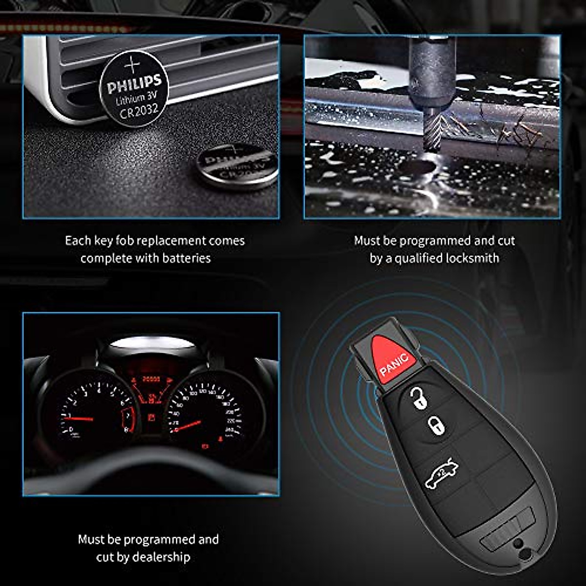 Key Fob Fit for Chrysler 300 2008-2011, Dodge Durango 2008-2013, Challenger 2008-2014, Journey 2009-2013, Charger 2008-2012, Grand Caravan 2008-2014