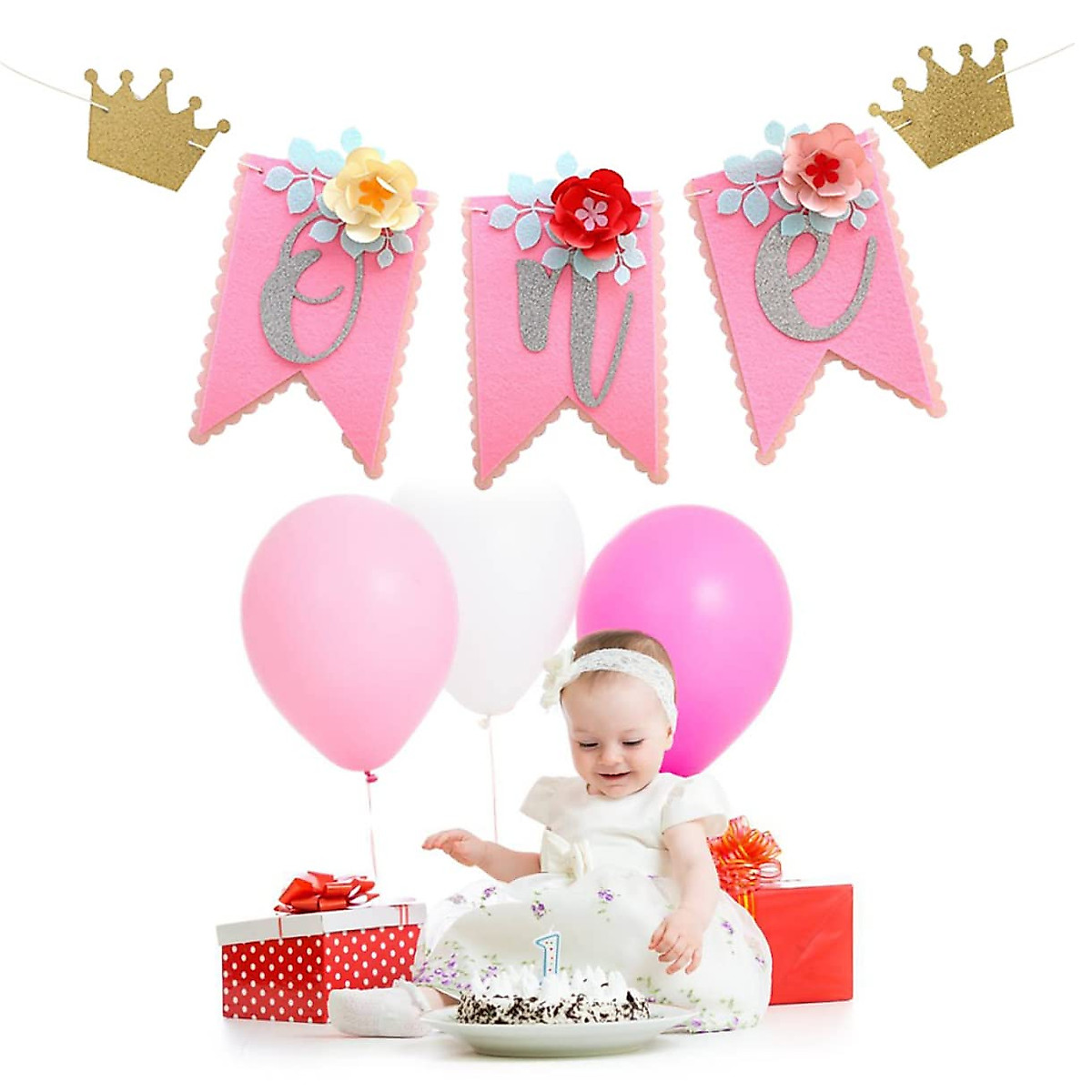ifundom Girl High Chair High Chair Decoration Baby Birthday Decor Bunting Garland One Birthday Party Banner One Birthday Highchair Garland 1st Birthday Ribbon Baby Girl Three-dimensional