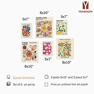 Mid Century Modern Decor - Museum Gallery Wall Poster Print - Abstract Minimalist Wall Art - Preppy Aesthetic Pictures - Flower Market Wall Art - Danish Pastel Art Print - Set of 6