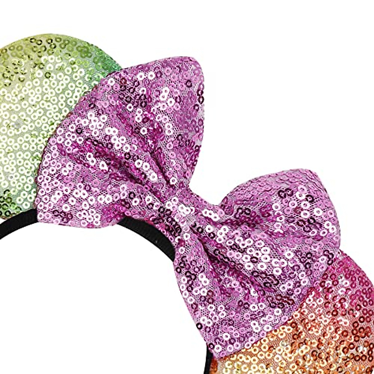 Makone Mouse Ears Headbands, Rainbow Sparkle Mouse Ears, Sequin Minnie Ears, Purple Bows Hairs Accessories, Party Princess Cosplay for Baby Girls & Women