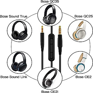 QC45 Audio Cable Replacement Headphone Cord Wire Compatible with Bose Quietcomfort 35 QC25 QC35 QC45 OE2i Soundlink SoundTrue NC700 Headphones Aux Cord(Black with Mic)