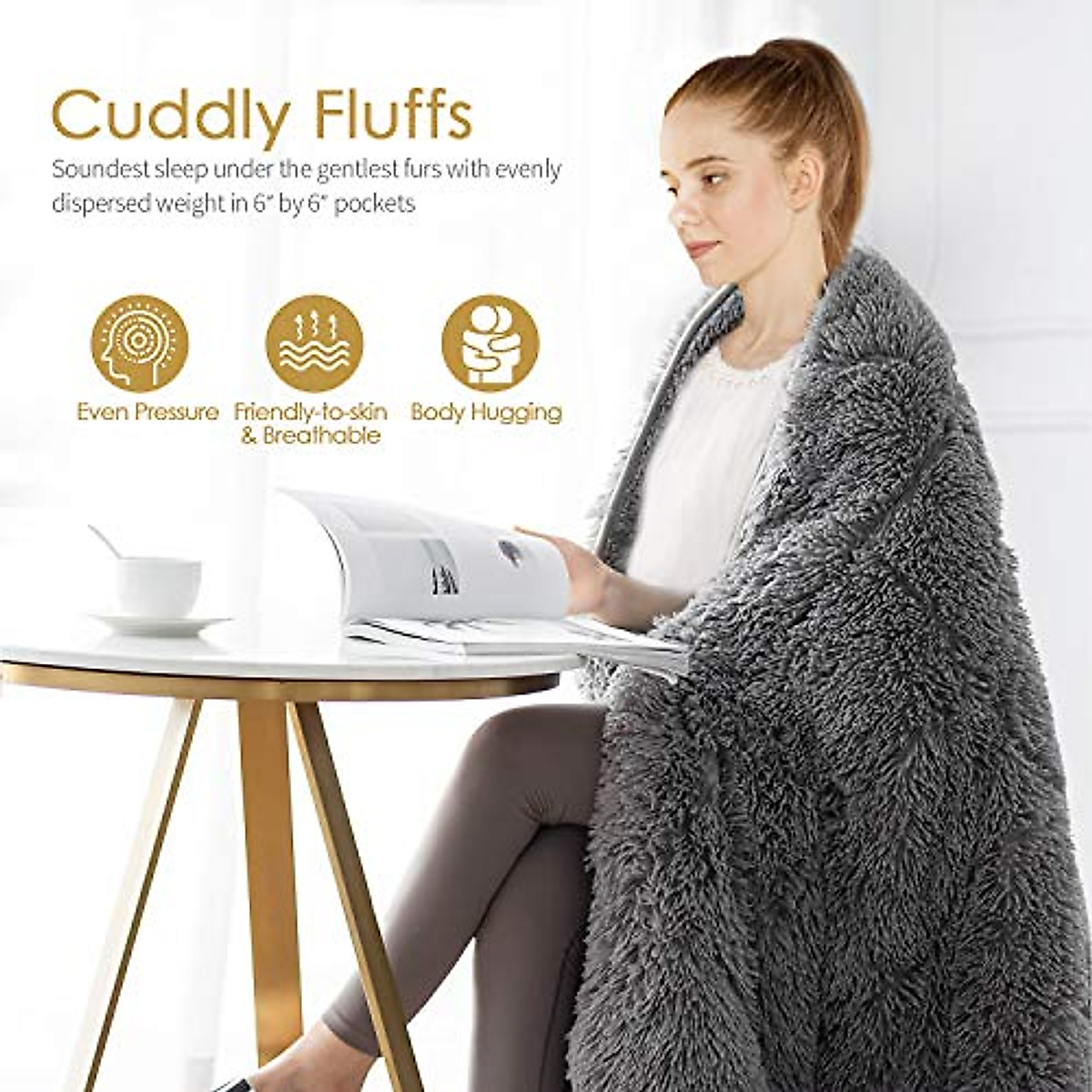Mr. Sandman Shaggy Faux Fur Weighted Blanket 15 lbs for Adult, Luxury Long Fur and Warm Soft Sherpa Heavy Blanket Throw for Twin/Full Size Bed, Couch, Sofa - 48"×72", Modern Grey