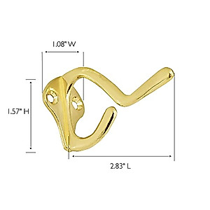 Design House 181941 Double Hat and Coat Hook 3", 5-Pack, Polished Brass