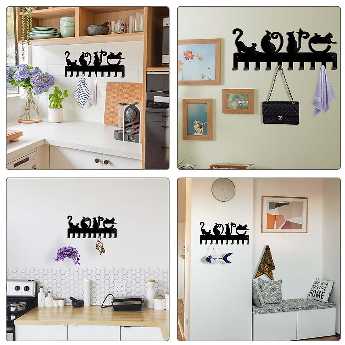 SUPERDANT Cats Metal Key Holder Cat Love Decorative 10 Hook Key Rack Organizer Wall Mounted Entryway Key Belt Umbrella Hooks Personalized Key Hanger Cat Lovers Gift for Wall Decoration