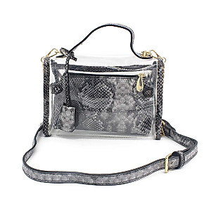 2-in-1 Snake Print Handbag Clear Stadium Shoulder Bag with Conceal Clutch Tote Bag Crossbody Purse