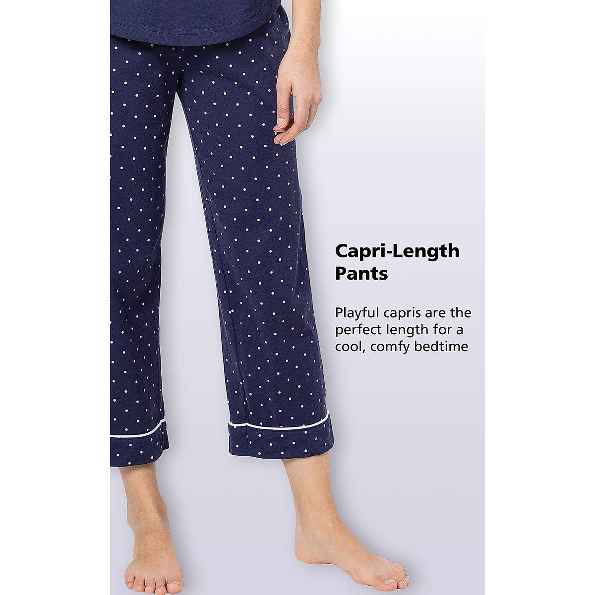 PajamaGram Womens PJs Sets Cotton - Women Summer Pajamas, Navy, M, 8-10