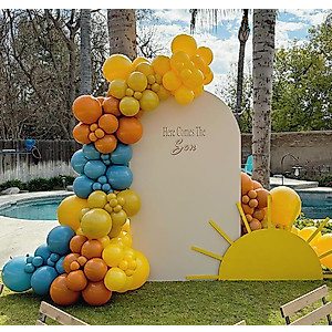 Beaumode Retro Blue Orange Mustard Yellow Balloon Arch Garland Kit 149pcs for Here Comes the Son Baby Shower Boy First Trip Around the Sun Theme Birthday Boho Party Backdrop Decoration (Slate Blue)