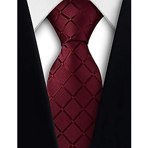GUSLESON 3.15"（8cm） Men's Burgundy Plaid Tie Fashion Necktie Clip and Pocket Square Cufflinks Sets (6102-30)