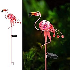 esgarden Garden Solar Light Flamingo Outdoor Crackle Glass Decorative Pathway Lights Path Landscape Decor Outside Backyard Yard Patio Decorations Porch Walkway Driveway Courtyard Gift 1 Pc