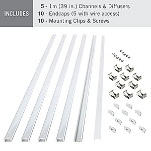 Armacost Lighting Surface Mount LED Tape Light Mounting Channel 5-Pack - White, 960055