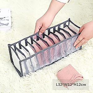 3PCS Drawer Organizer Underwear Closet Divider Women 6,7 and 11 grids for Clothes Storage Organization, Dresser, Drawer and Closet Organizers for: Underwear, Bra, Sock, & More, PSL-S13, Gray