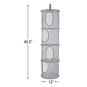 coastal rose 2Pcs Stuffed Animal Storage Foldable Stuffed Animal Net or Hammock Organizer, 4 Compartments Hanging Mesh Toy Storage Hammock for Kid Room Toys, Gloves, Hats, Socks（Grey）