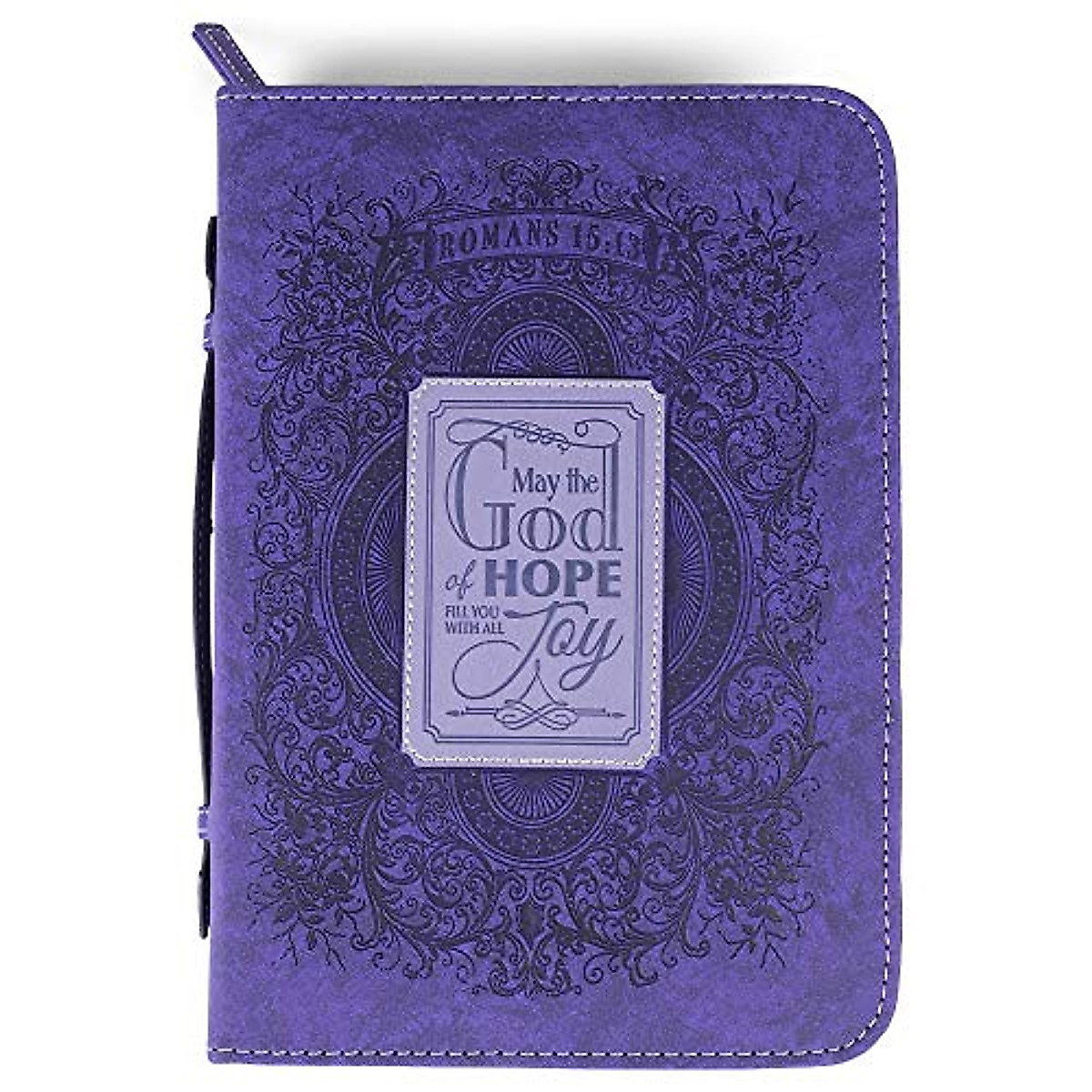 Hope Fill with Joy Purple Paisley 10 x 7 Vegan Leather Zippered Bible Cover with Handle, Large