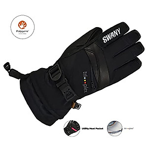 Swany Junior X-Change Sports Moisture-Wicking Quick-Drying Warm Durable Flexible Leather Winter Gloves, Black, Small