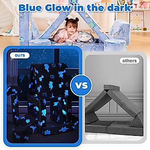 IFNOW 14pcs Modular Kids Play Couch, Kids Couch Toddler Couch, Child Sectional Sofa, Bedroom and Playroom Furniture for Toddlers, Blue Glow, Convertible Foam and Floor Cushion for Boys and Girls, Dino
