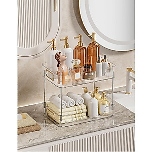 KSDSOAM 2 Tiers Bathroom Countertop Organizer, Cosmetics Skincare Organizer Holder for Perfume, Bathroom Organizers and Storage for Dresser Vanity Tray Sink (Clear)