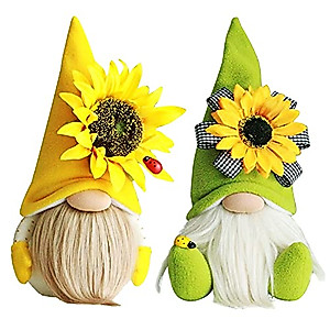 MACLARONX 2 Pcs Sunflower Gnomes Spring Summer Gnome Home Decorations Elf Plush Faceless Dolls Swedish Tomte Nisse Ornaments Holiday Party Scandinavian Rustic Dwarf Figurines