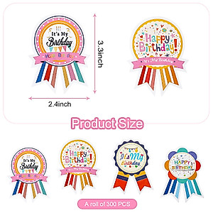 Outus 300 Pieces It's My Birthday Stickers Roll Happy Birthday Badge Stickers for Kids Home Classroom Birthday Gifts Party Decoration