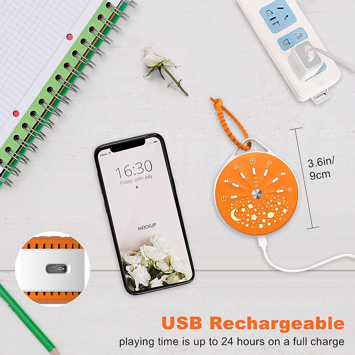 White Noise Machine Baby, Portable Sound Machine for Baby Kids Adult Sleeping, 10 Soothing Sounds, 7-Color Night, USB Rechargeable, Auto-off Timer, Sleep Noise Machine Therapy for Home, Office, Travel