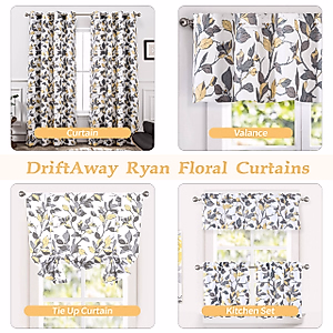 DriftAway 3 Piece Kitchen Curtains with Valance and Tier Sets Yellow Floral Branch Farmhouse Light Filtering 24 Inch Kitchen Window Curtains Over Sink for Bathroom Living Room