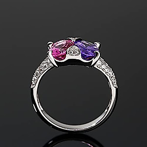 Jeulia Sterling Silver Purple Amethyst Women Ring Women's 2-Stone Engagement Ring Oval Fancy Pink diamond Promise Wedding Band Anniversary Crystal Halo Bridal Ring Set with Jewelry Gift Box (Amethyst+Pink, 9)