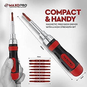 MaxoPro Ratcheting Screwdriver Set with Magnetic Tips - 19 In 1 Ratchet Multi Screwdriver - Portable and Multipurpose All In One Screwdriver, Phillips//Torx-Star/Hex/Square Bits