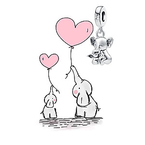 MZC Jewelry Elephant Charm for Pandora Bracelets Mother Daughter Bead for Women