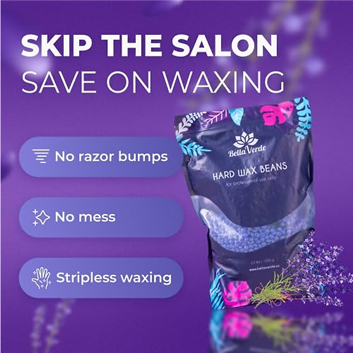 Bella Verde Wax Beans 2.2lb - Hard Wax Beads for Hair Removal - Brazilian Eyebrow Home Body Wax for Men Women - Hot Wax for Brazilian Body Legs Eyebrows Face Lips Armpits