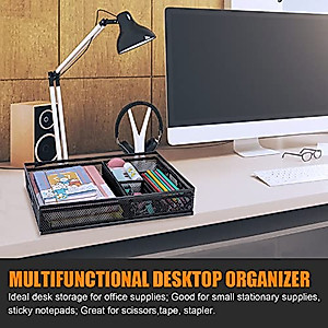 HOPECK Desk Drawer Organizer Tray for Office and Home, Metal Mesh Desk Organizer Storage Basket, 12.2 x 8.9 x 2.48inch，Black