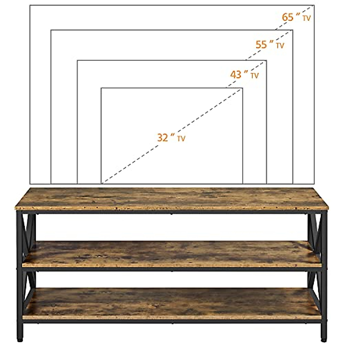 Yaheetech Industrial TV Stand for TV up to 65 inch, 55" TV Cabinet with 3 Tier Storage Shelves for Living Room, Entertainment Center TV Console Table with Metal Frame, Rustic Brown