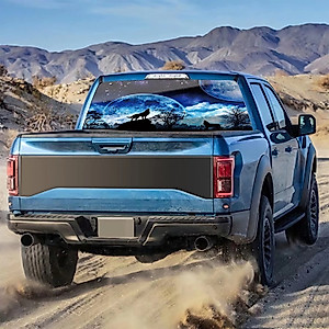 Hoa Forest Wolf Truck Rear Window Decal Tint Perforated Vinyl Graphic,Car Back Window Sticker,Animal Panel Decals Truck SUV Van 65x20inch