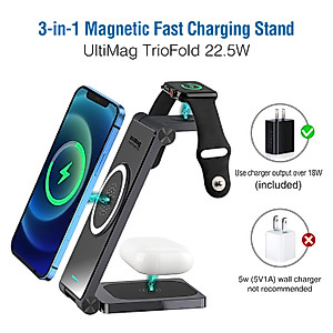 LAVAVIK Wireless Charging Station, 3 in 1 22.5W Fast Magnetic Charger Stand with 18W Adapter Foldable Fast Charging Dock for iPhone 15/14/13/12/11/X/Plus/Pro/Max, iWatch 9 8 7, AirPods Pro