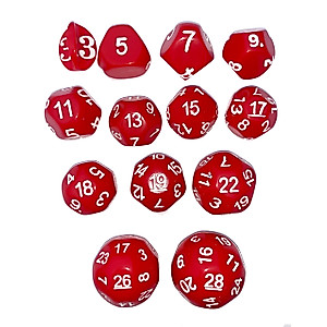 Impact! Miniatures Red - Weird RPG Poly Dice Set - D3, D5, D7, D9, D11, D13, D15, D17, D18, D19, D22, D26 & D28