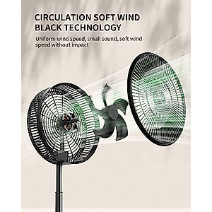 EasyAcc 12'' Portable Foldable Oscillating Standing Fan, Remote Control Rechargeable Fans for Home,10000 Battery Operated Fan with Adjustable Height, 8 Speed, Timer, Quiet Fan for Bedroom Camping