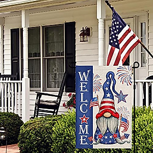 CROWNED BEAUTY 4th of July Patrioctic USA Blue Gnome Garden Flag 12x18 Inch Double Sided Memorial Independence Day Outside Yard Party Decoration