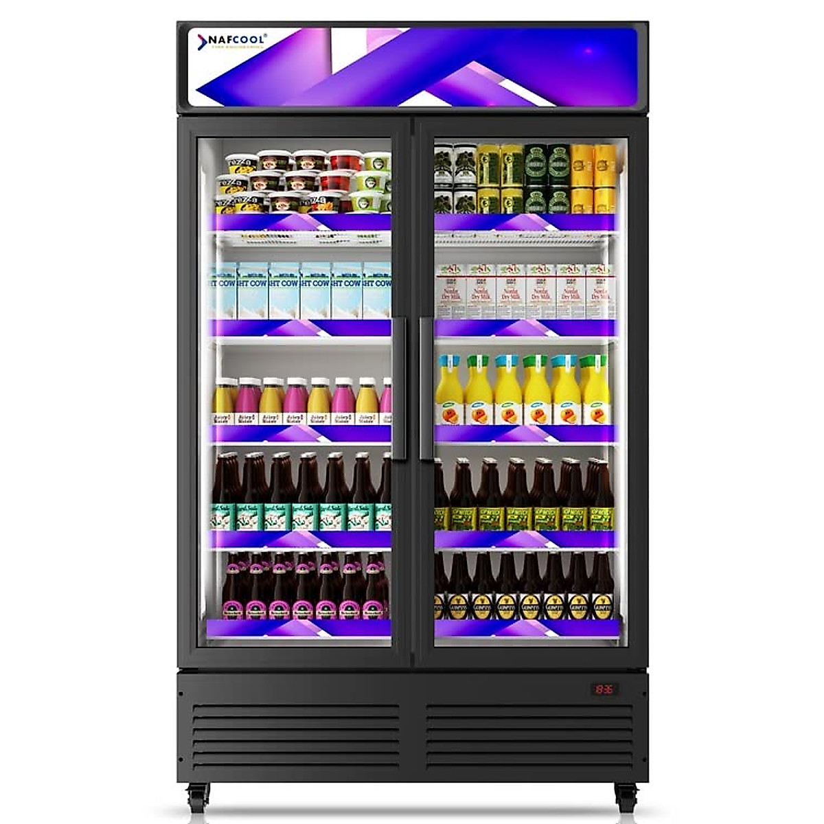 NAFCOOL Commercial Beverage Refrigerator Cooler,38 Cu Ft Two Glass Door Merchandiser Refrigerator Bar Wine Beer Drink Display Fridge for Home or Sale Used,ETL and NSF Approval,47.2" Wide