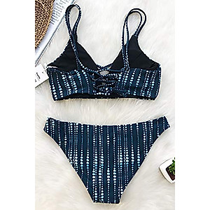 CUPSHE Women's Dream Space Lace Up Bikini Set Beach Swimwear Medium Dark Blue