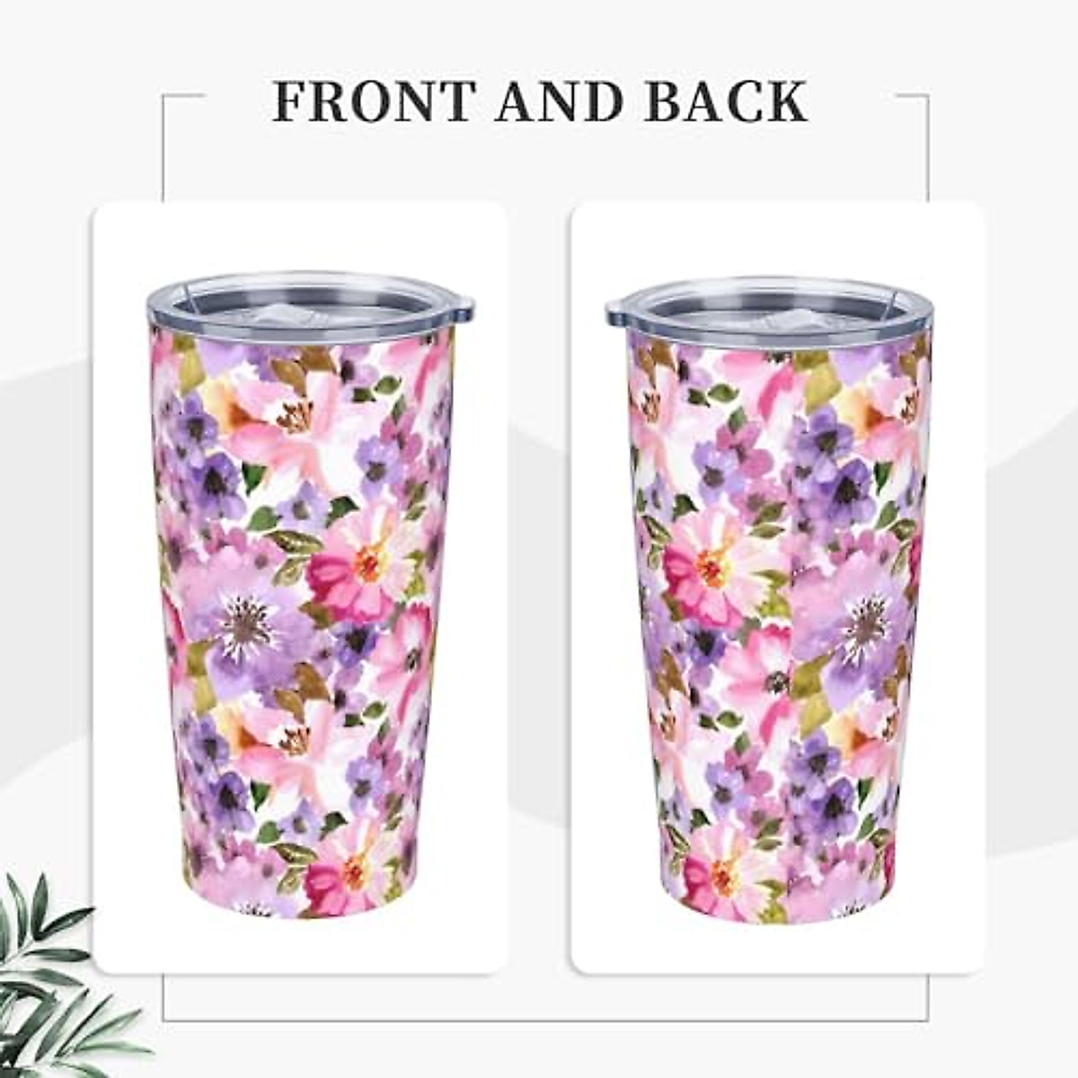 20oz Tumbler Watercolor Flower Pattern Double Wall Vacuum Insulated Coffee Mug with Lid and Metal Straw Brush Reusable Stainless Steel Water Bottle Travel Cup Gifts for Car Ice Drinks Hot Beverage