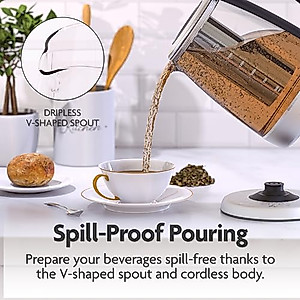 Vianté Electric Glass Tea Kettle with Removable Infuser. Hot tea infuser Pot for Loose Leaf & Bagged Tea. BPA-FREE. Stainless Steel & Borosilicate Glass. LED Illuminated. 1.7 Liters capacity.